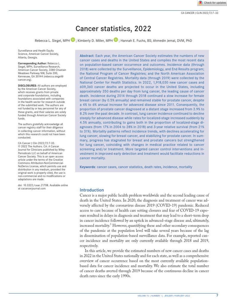 Siegel RL Et Al. 2022 Cancer Statistics 2022 | PDF | Cancer | Human Digestive System