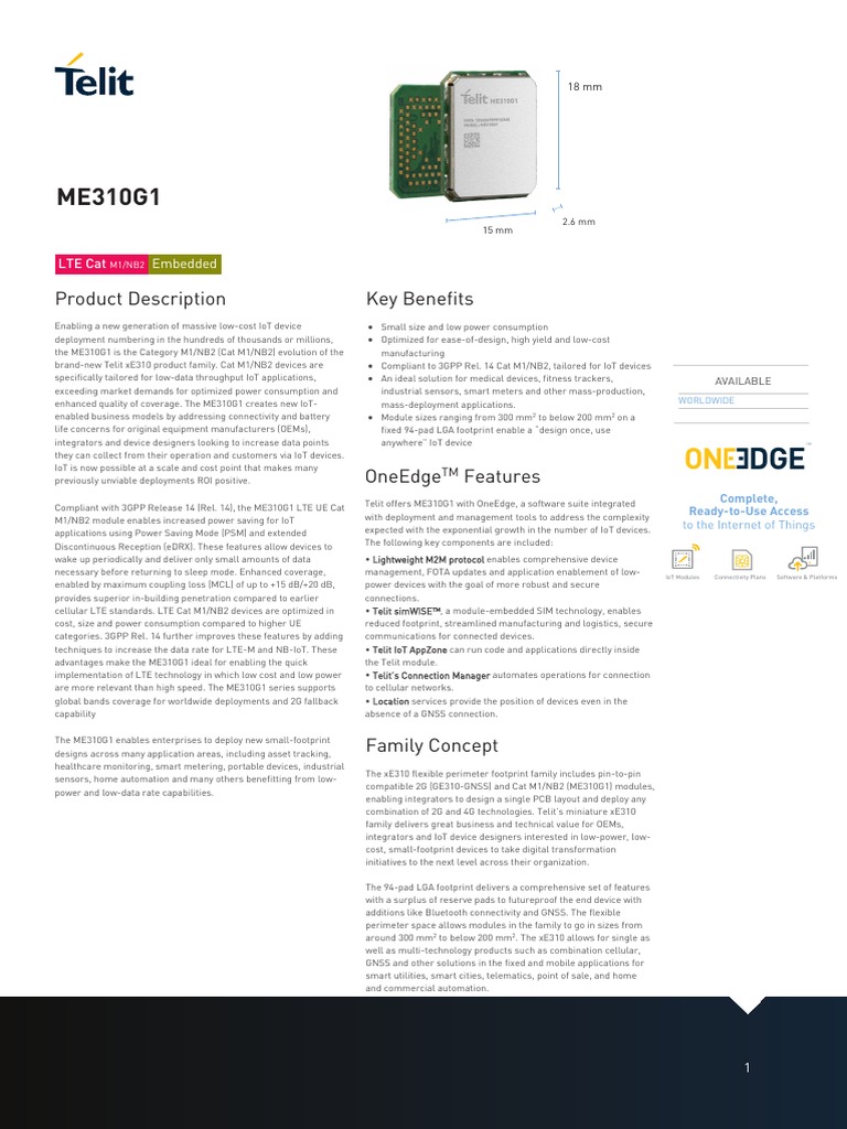 Telit Me310g1 Datasheet | PDF | Internet Of Things | Computer Science