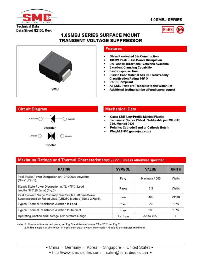 thông số smbj trong camera | PDF | Diode | Electrical Engineering
