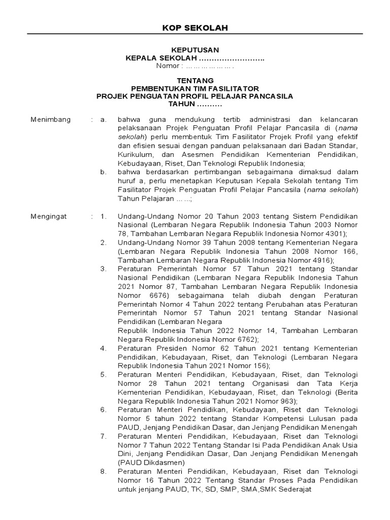 Pembentukan Tim Fasilitator P5 | PDF