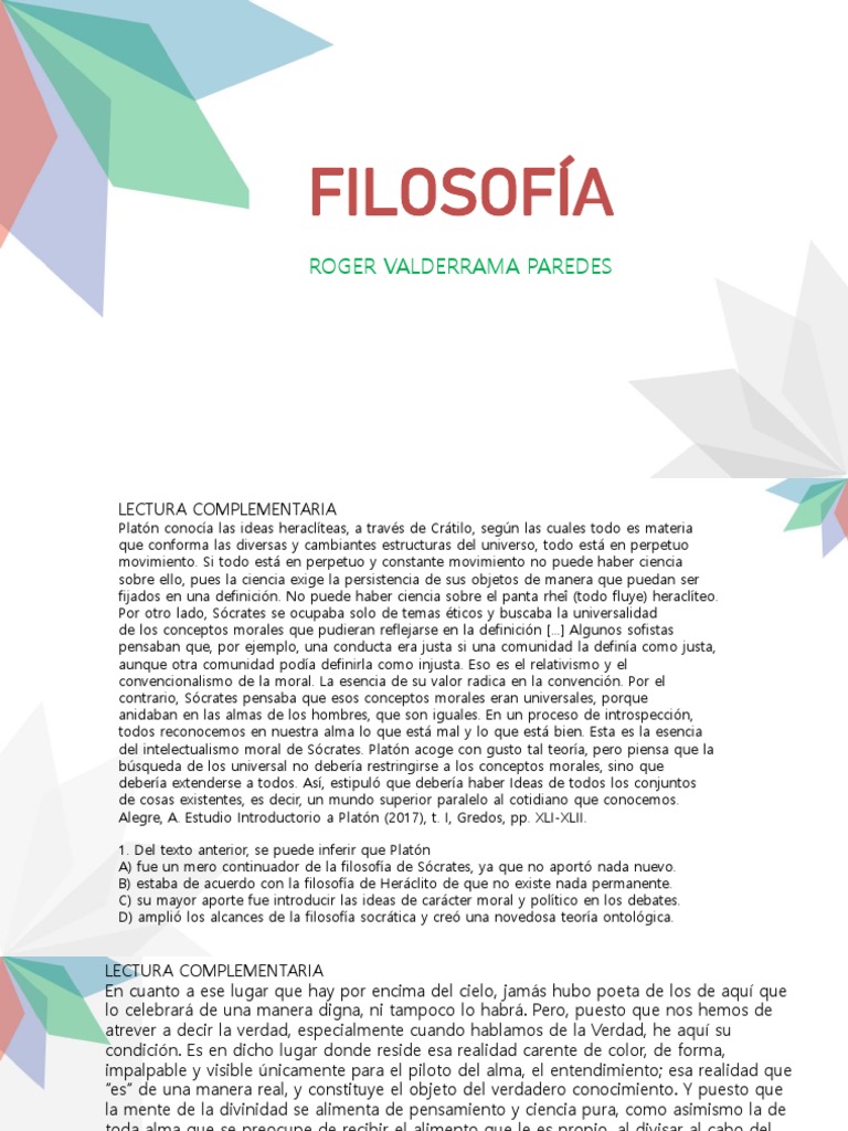 Filosofía Socratica | PDF | Platón | Verdad