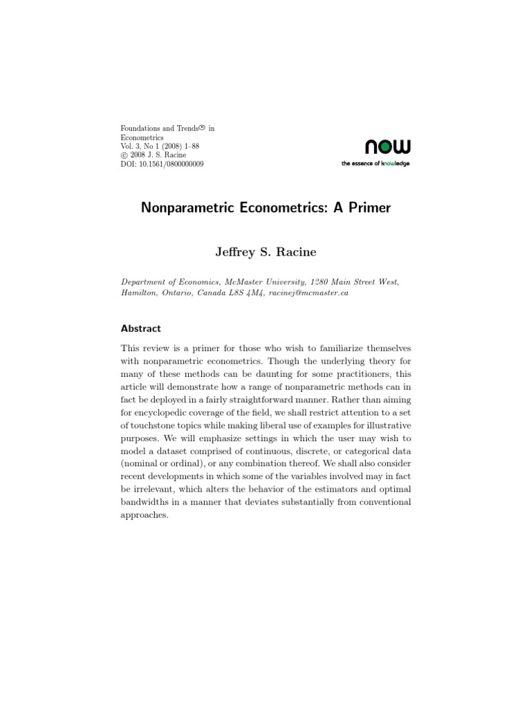 A Primer in Nonparametric Econometrics | PDF | Probability Density Function | Probability ...