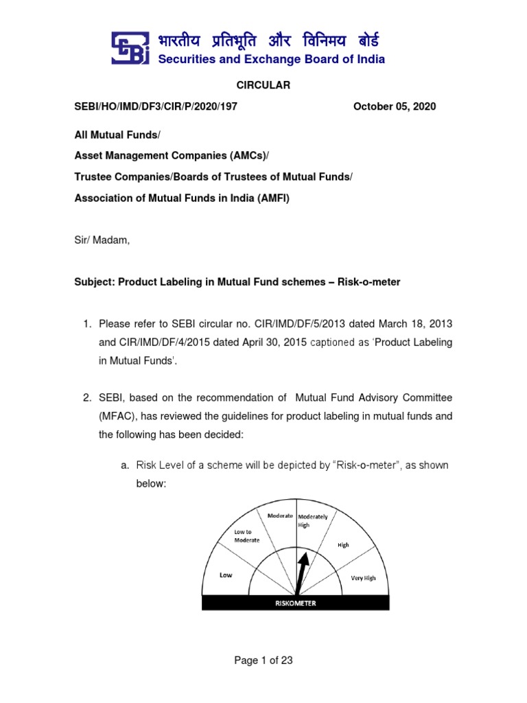 Riskometer - SEBI Circular | PDF | Bond Credit Rating | Stock Market Index