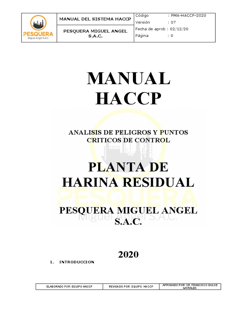 Plan HACCP para Harina de Pescado | PDF | Análisis de Riesgo y Puntos Críticos de Control ...