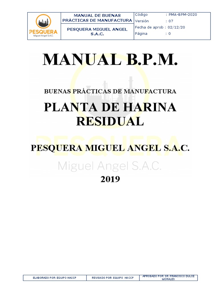 Manual BPM-2020 | PDF | Alimentos | Análisis de Riesgo y Puntos Críticos de Control