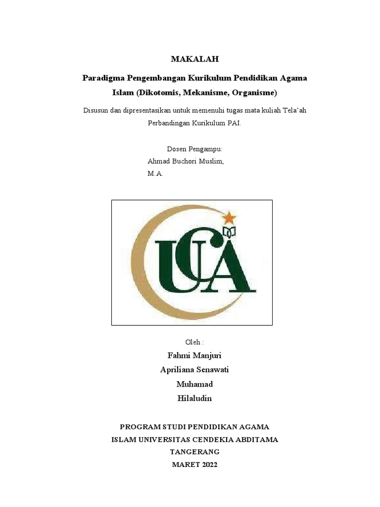 Kel 2 Paradigma Pengembangan Kurikulum PAI Dikotomi | PDF