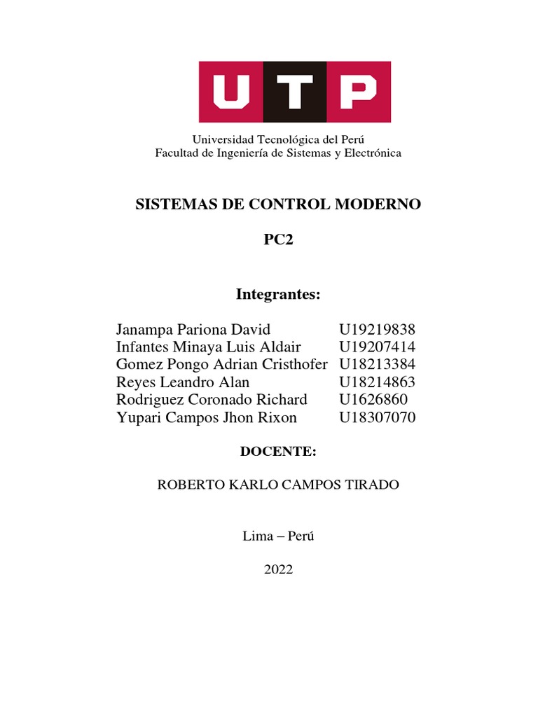 PC 2 - Control Moderno | PDF | Oscilación | Transformada de Laplace