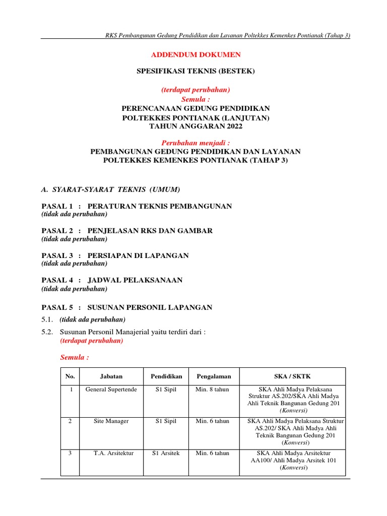 Spesifikasi Teknis RKS Poltekes 2022 | PDF