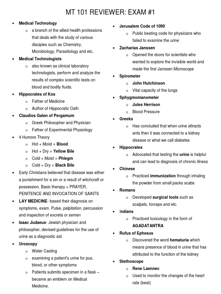 ML 101 Reviewer - 1st Exam | PDF | Medicine | Clinical Medicine