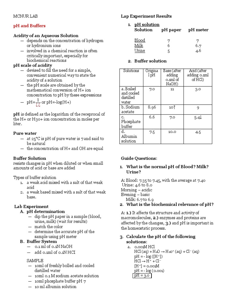 Biochemistry Lab: pH and Buffers | PDF | Carbohydrates | Glucose