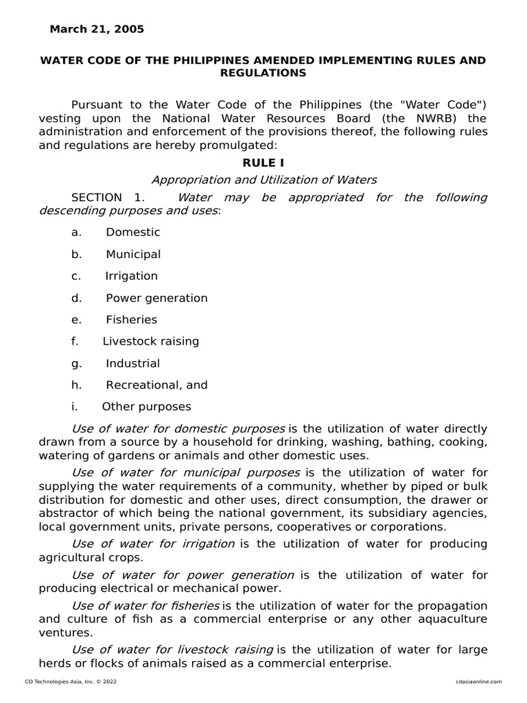 Water Code of The Philippines Amended Implementing Rules and ...