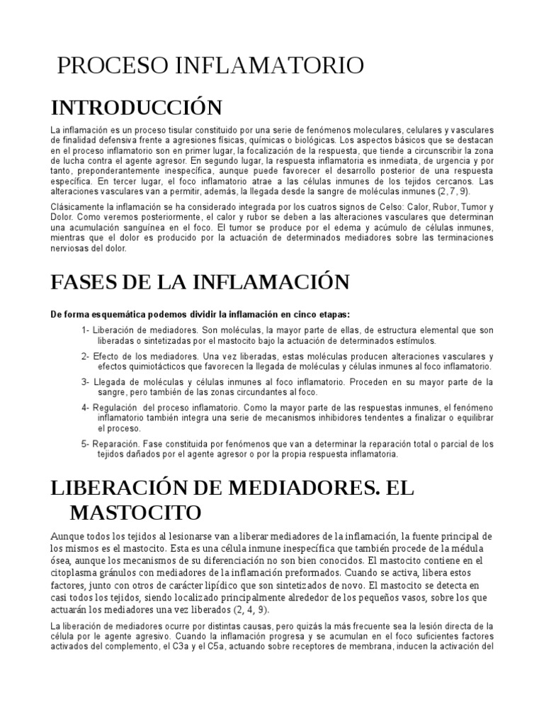 Etapas del Proceso Inflamatorio | PDF | Sistema complementario ...