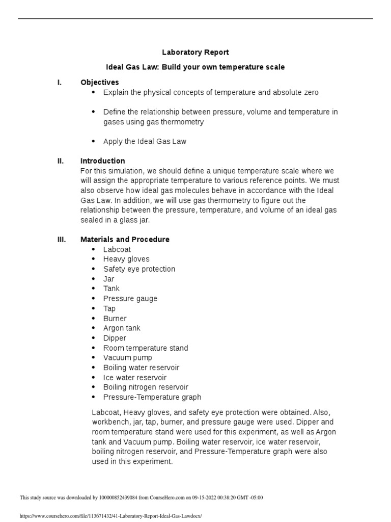 Ideal Gas Law Temperature Scale Lab | PDF | Gases | Temperature