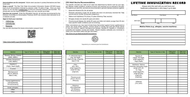Lifetime Immunization Record Guide | PDF | Vaccines | Biotechnology