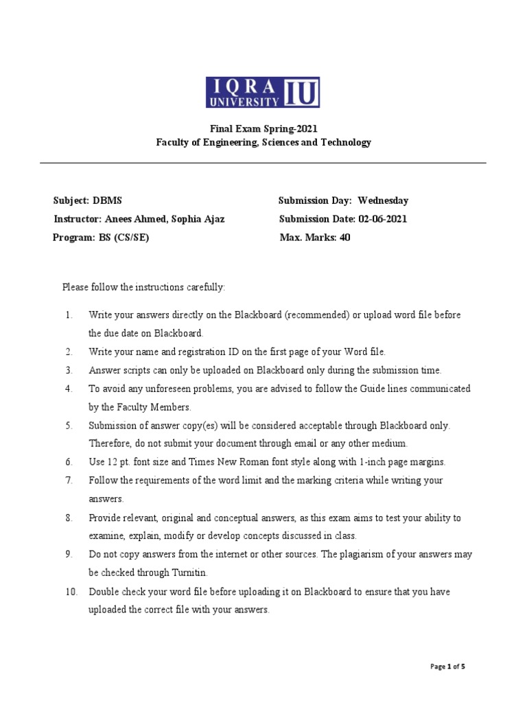 DBMS Spring 2021 - Final | PDF | Database Index | Table (Database)