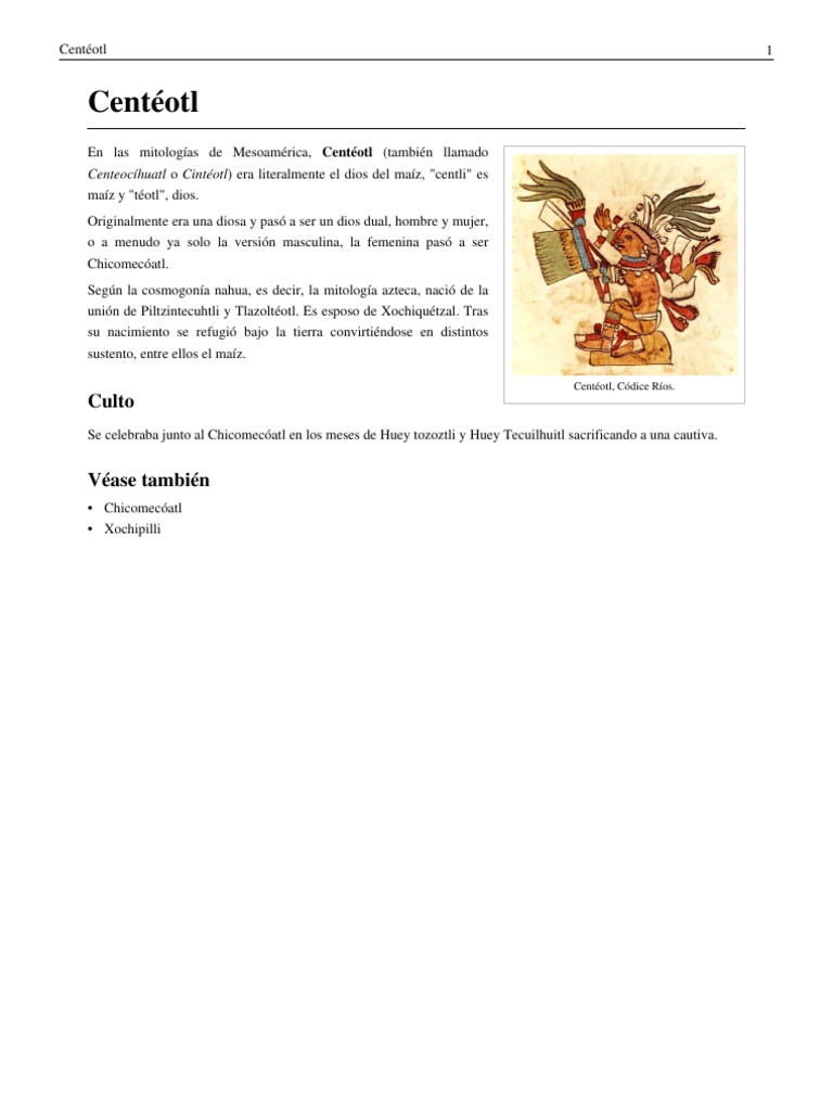 Centéotl: Dios del maíz azteca | PDF | Deidades | Politeísmo