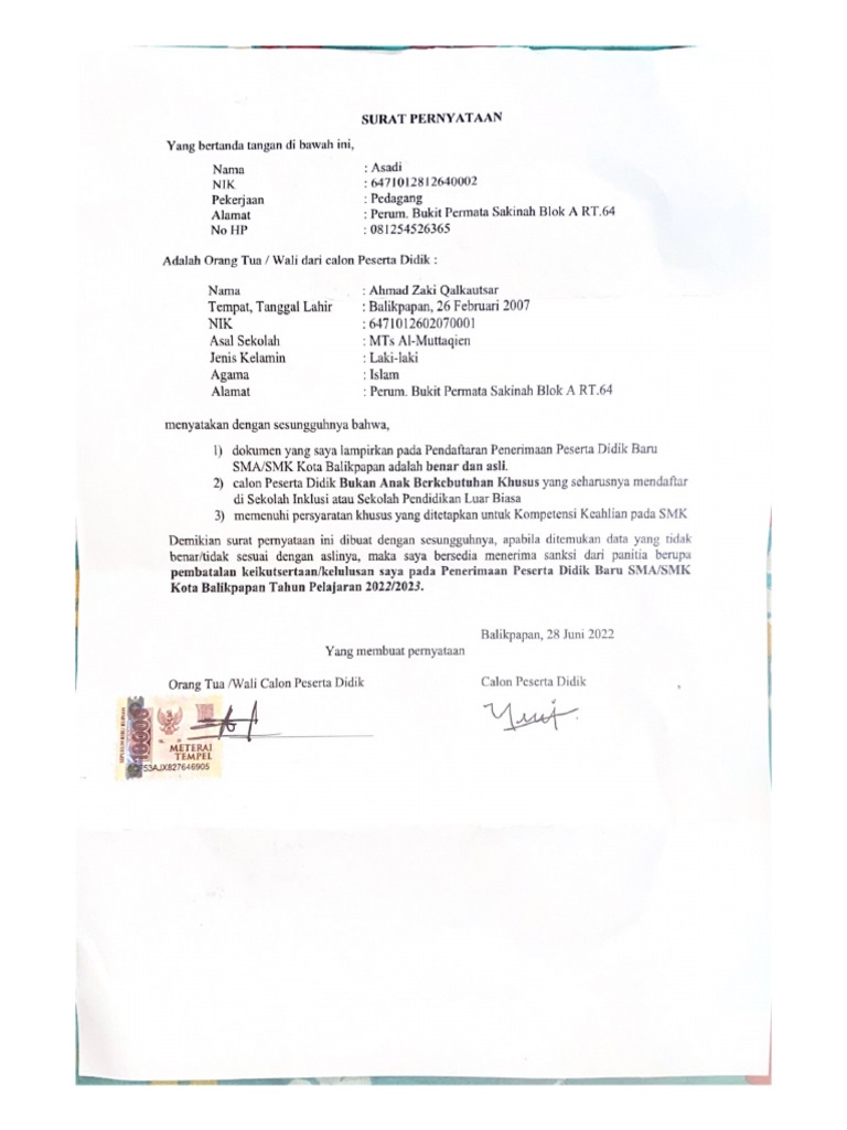 Surat Pernyataan Keaslian Dokumen | PDF Surat Pernyataan Keaslian Dokumen | PDF