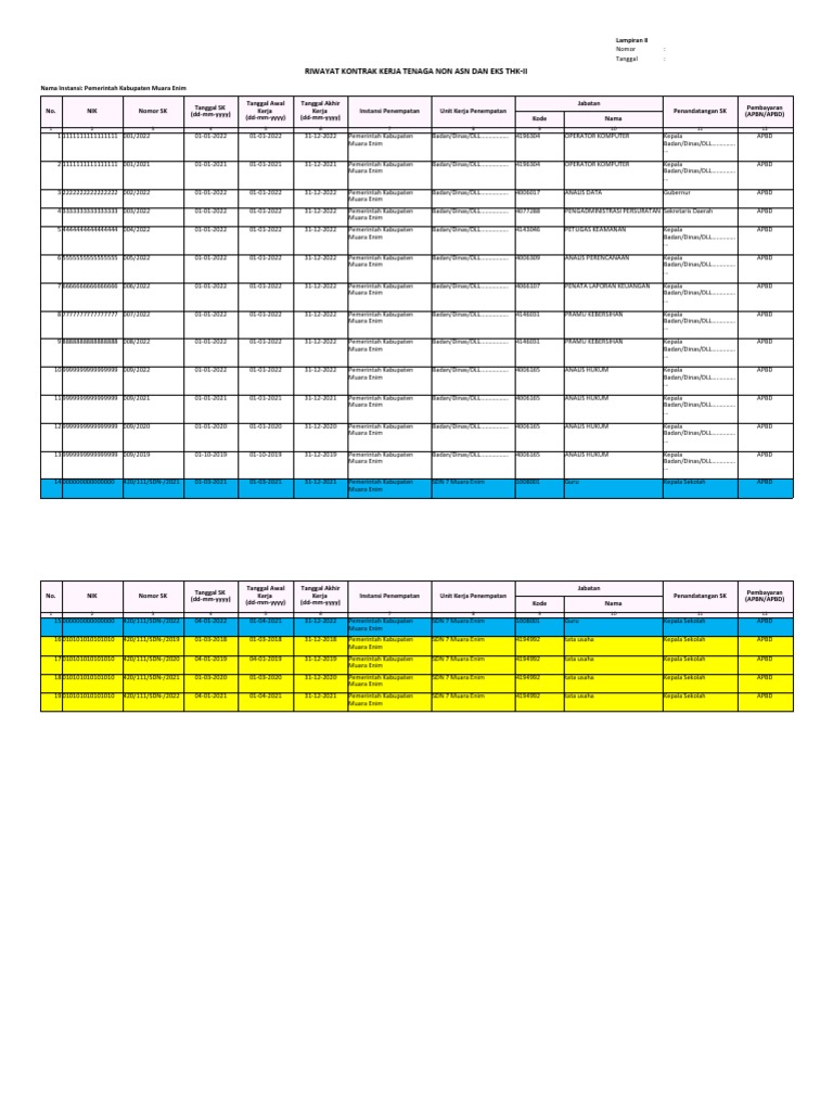 Format Daftar Tenaga Non Asn Pemkab. Muara Enim | PDF