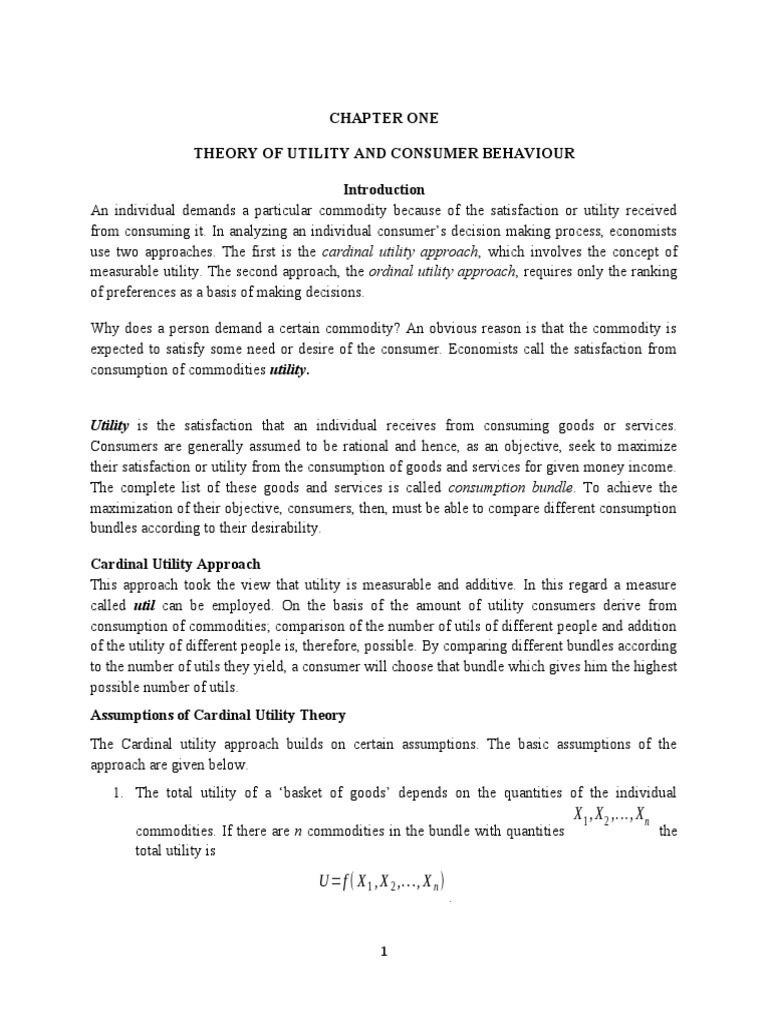 Chapter One Theory of Utility and Consumer Behaviour | PDF