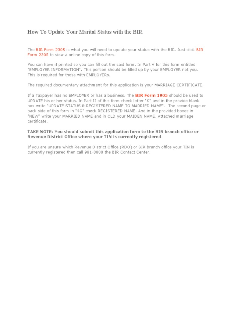 How To Update Your Marital Status With The BIR | PDF | Finance & Money ...