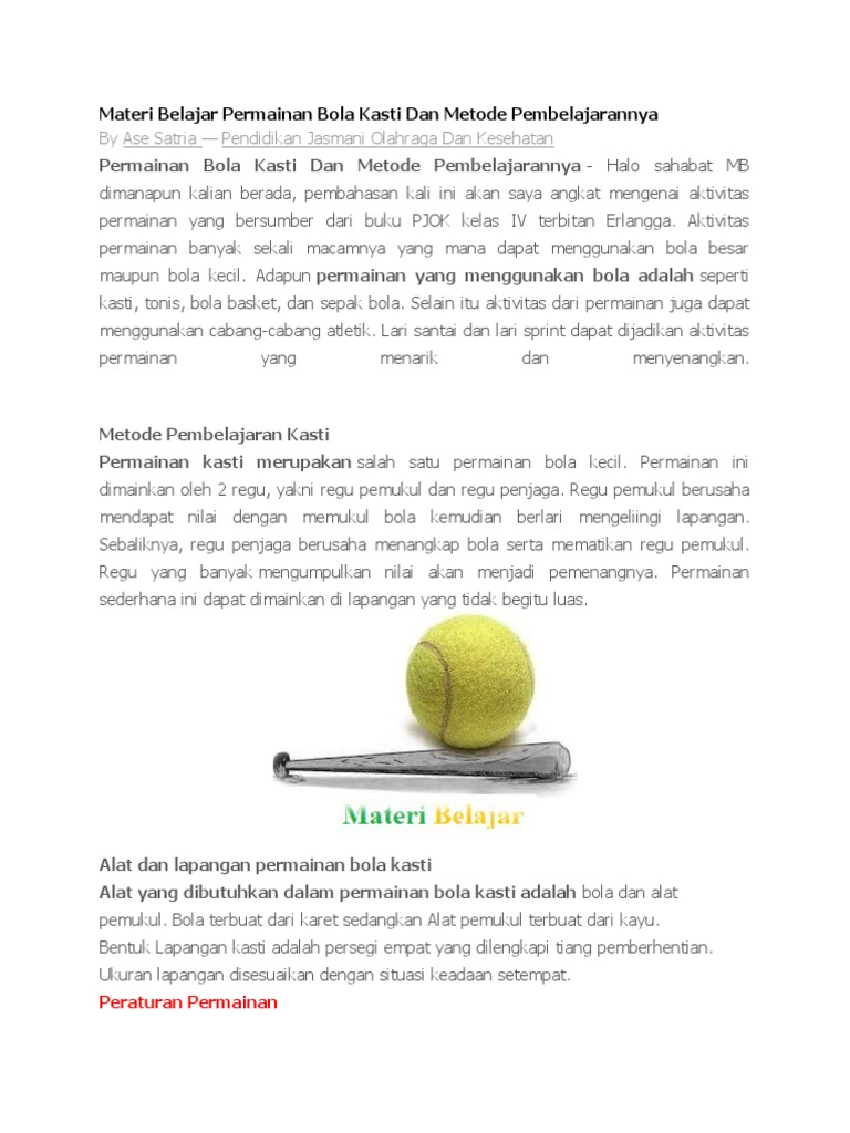 Materi Belajar Permainan Bola Kasti Dan Metode Pembelajarannya | PDF
