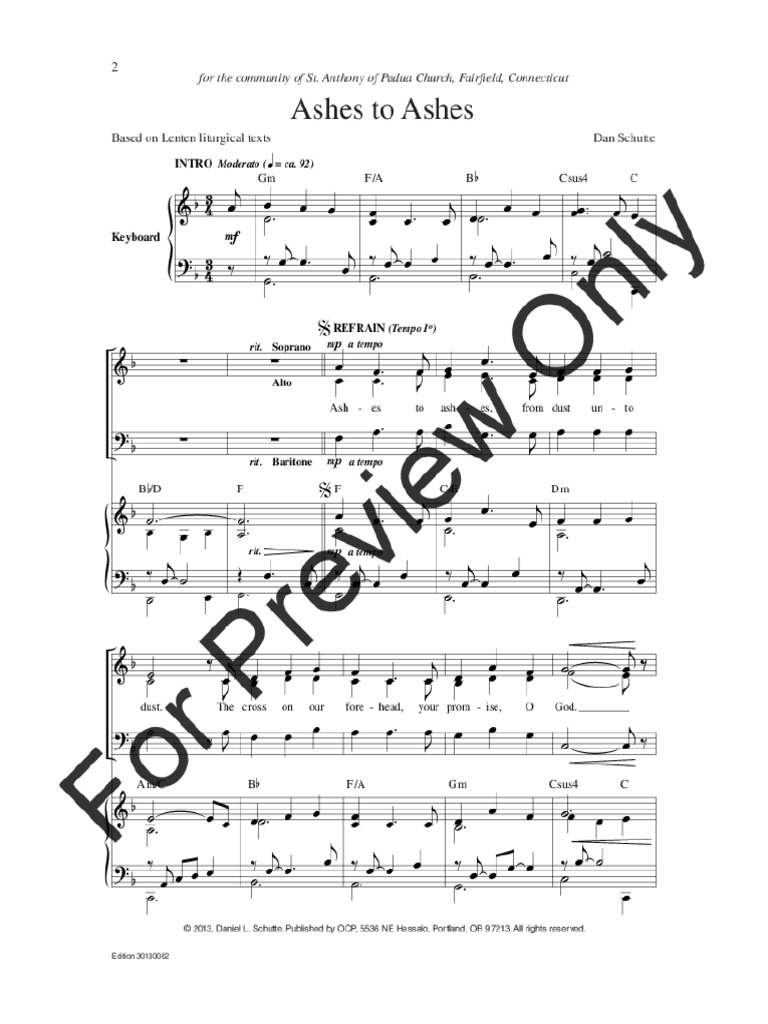 Ashes To Ashes - Dan Schutte | PDF