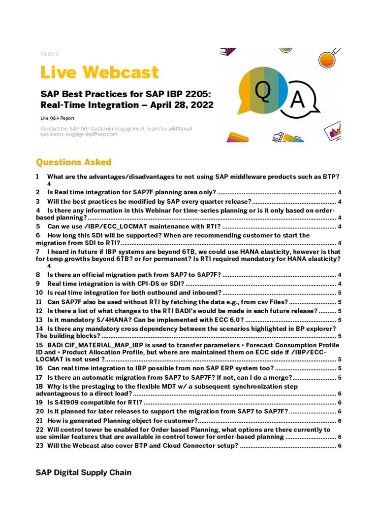 (Q&A) 2022 SAP IBP Best Practices For IBP 2205 - Real-Time Integration ...