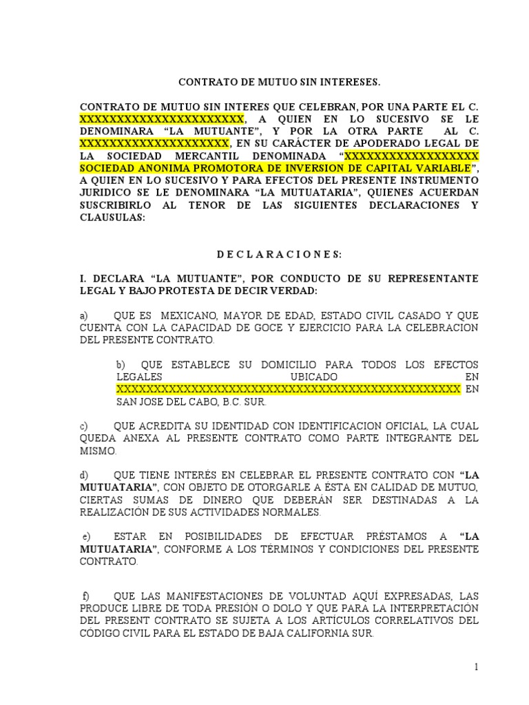 CONTRATO DE MUTUO SIN INTERESESdocx | PDF