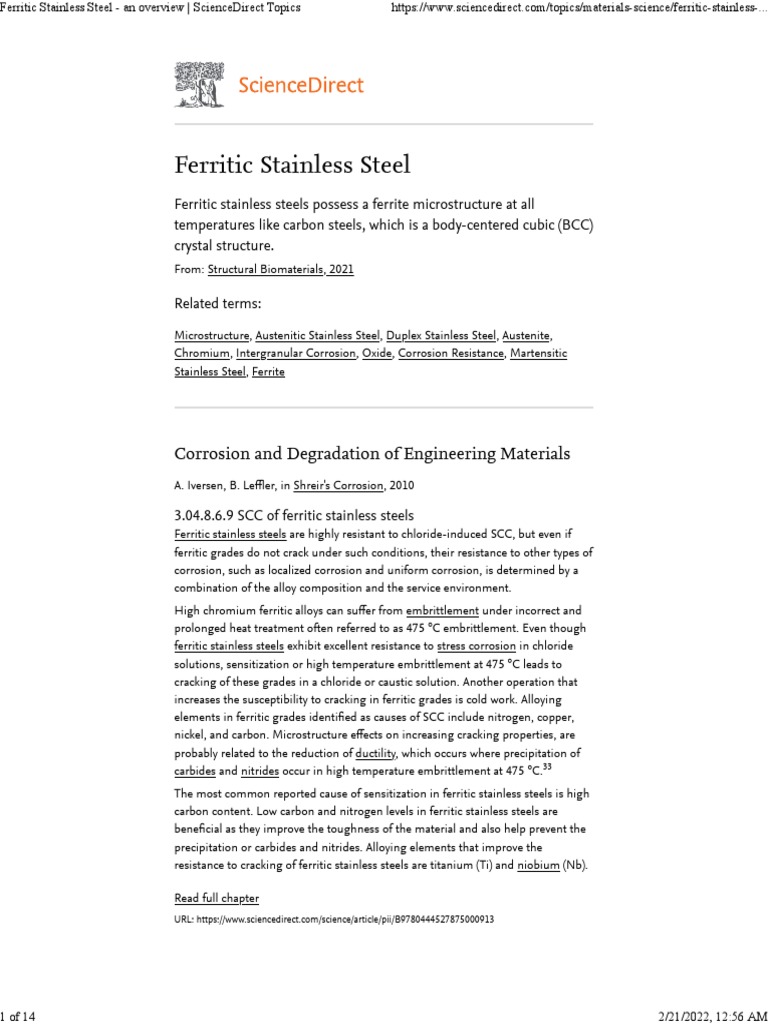 Ferritic Stainless Steel - An Overview ScienceDirect Topics | PDF ...