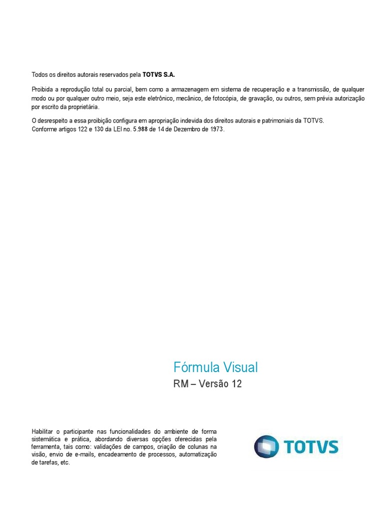 Apostila TOTVS Fórmula Visual - RM Versão 12 | PDF | Fluxo de trabalho ...