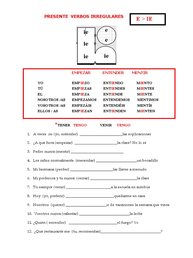 Verbos Irregulares En Presente Ejercicios Pdf