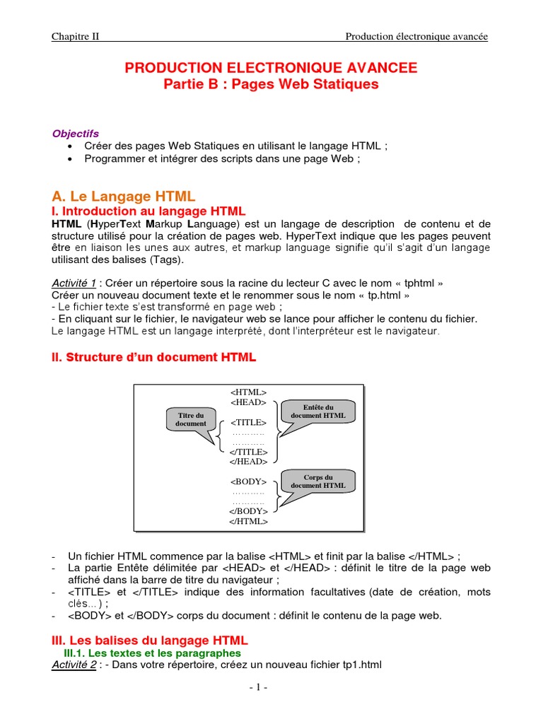 Chapitre2langagehtml 1 | PDF | Langage de balisage | Html