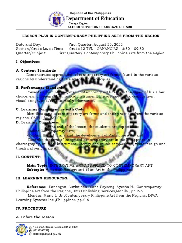 Contemporary Lesson Plan in August 25, 2022 | PDF | Lesson Plan ...