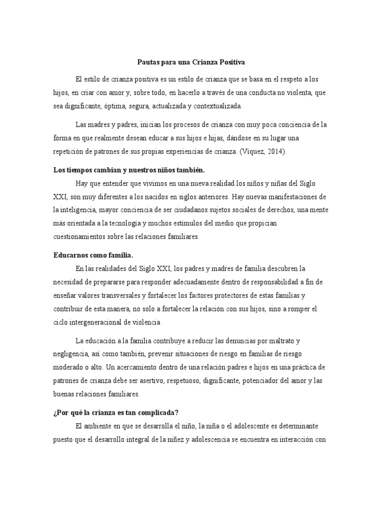 Pautas para Una Crianza Positiva | PDF | Paternidad/maternidad | Aprendizaje
