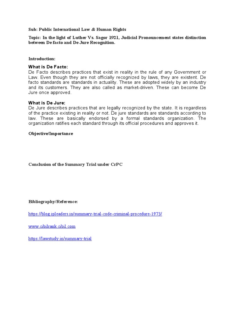 De Facto vs De Jure Explained | PDF | Law