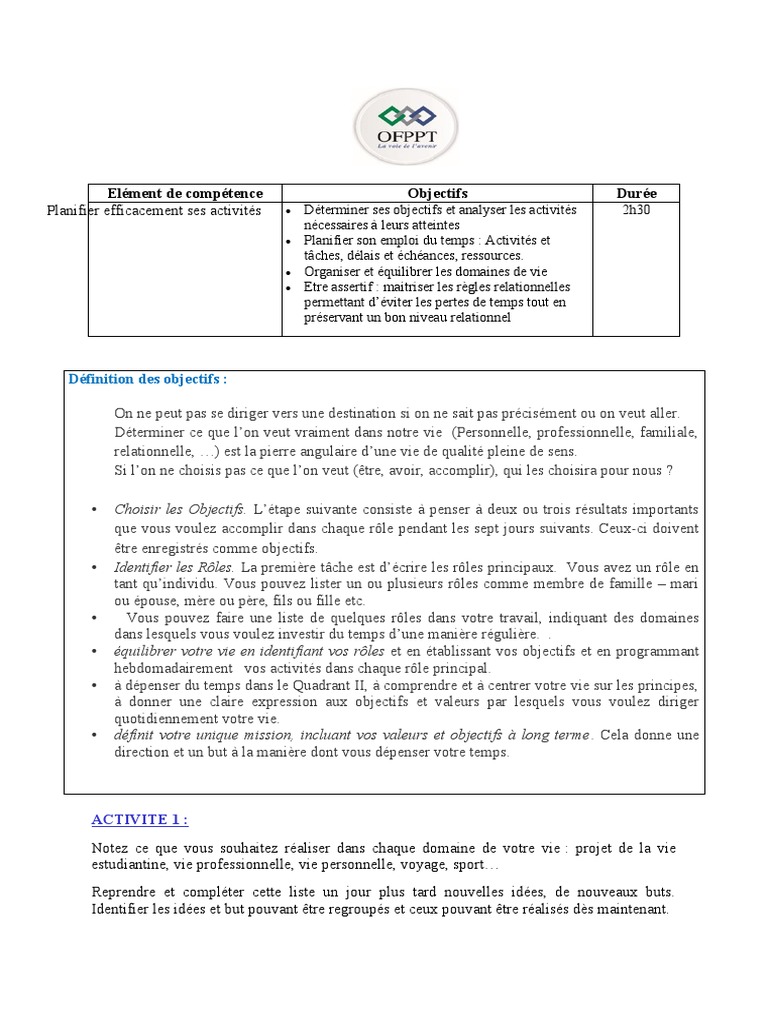 Planification Efficace des Activités | PDF | Planification