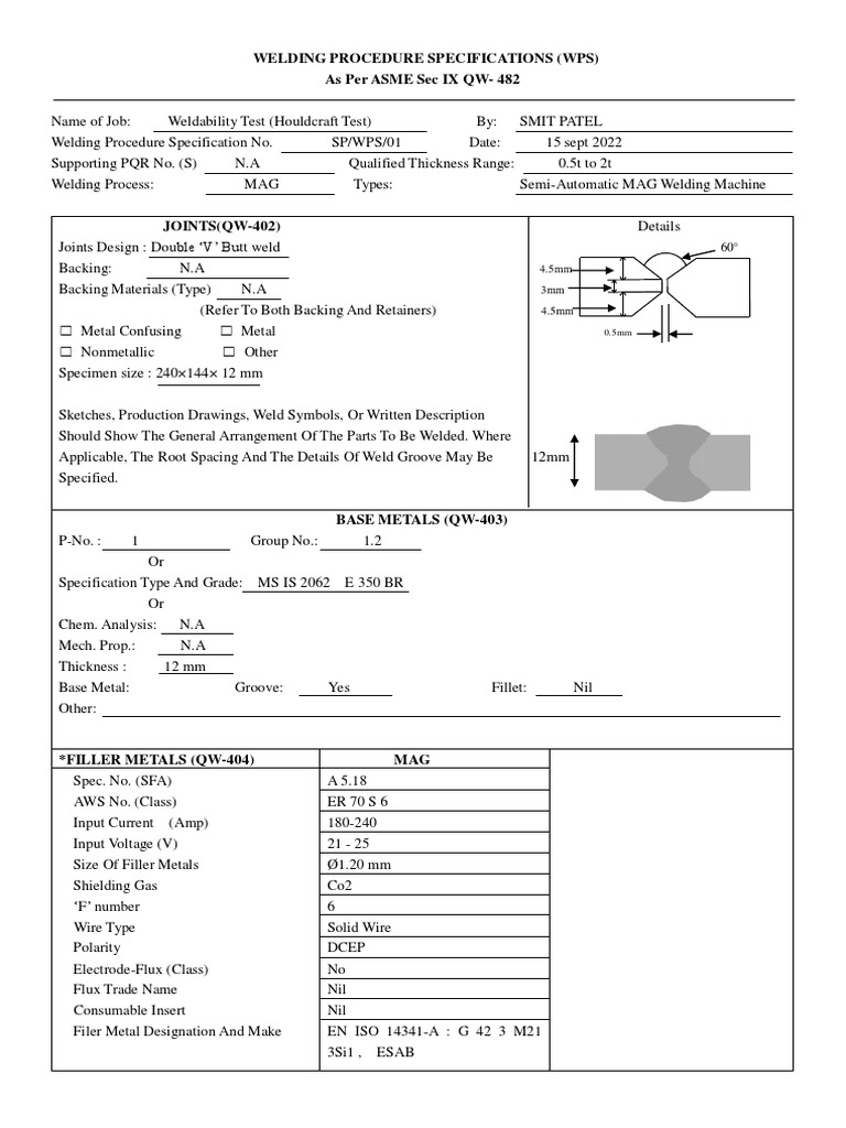 QW 482 WPS | PDF | Welding | Construction