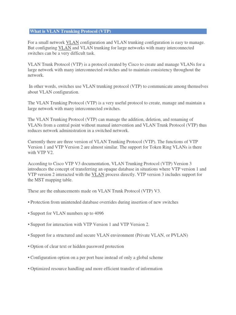 What Is VLAN Trunking Protocol (VTP) | PDF | Computing | Internet Standards