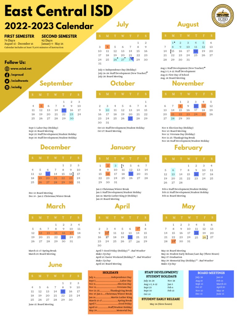 2022 2023 Updated ECISD Calendar | PDF | Festival | Public Holiday