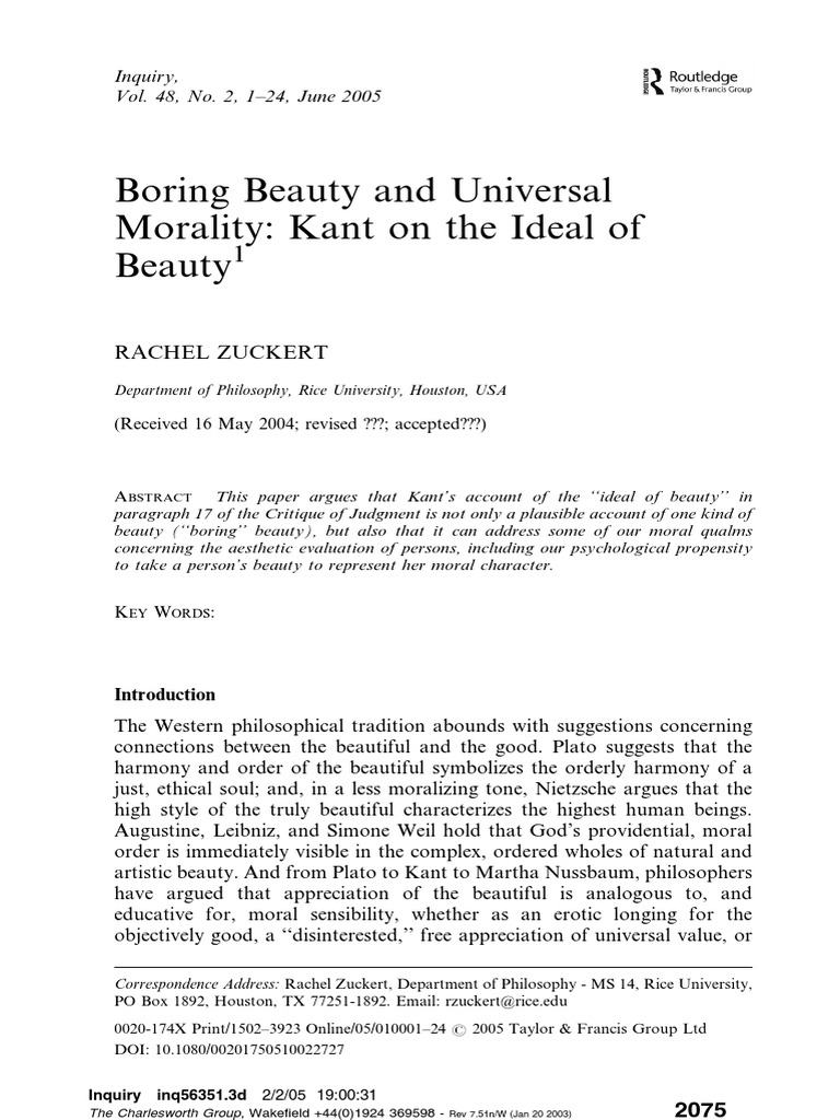 Zuckert 2005. Boring - Beauty - Universal - Morality - Kant | PDF | Beauty | Immanuel Kant