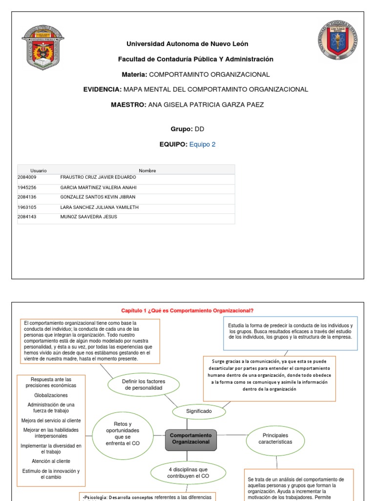Evidencia 1 Mapa Mental - Equipo 2 | PDF | Comportamiento | Comportamiento organizacional