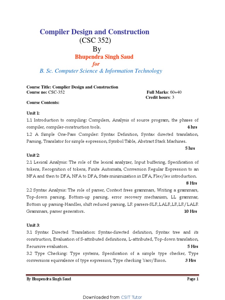 Compiler Design and Construction Course Overview | PDF | Parsing | Compiler