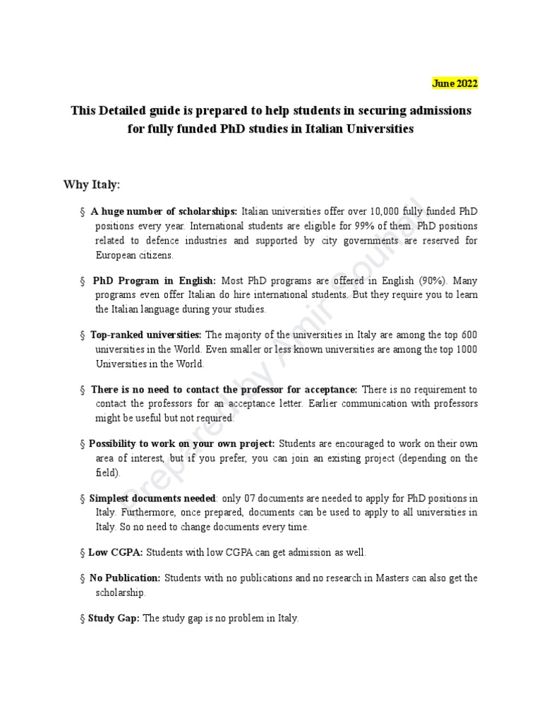 Italian PHD Guide | PDF | Cost Of Living | Academic Degree