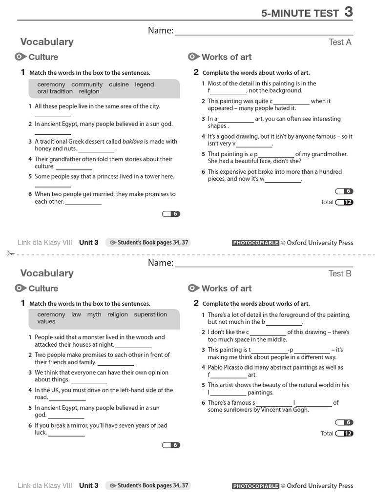 Link L8 U3 5min Test Vocab | PDF