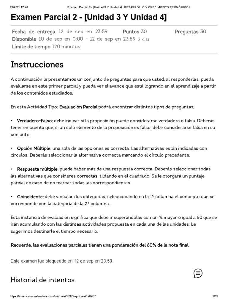 Examen Parcial 2 Unidad 3 Y Unidad 4 DESARROLLO Y CRECIMIENTO ECON MICO I PDF | PDF | Prueba ...