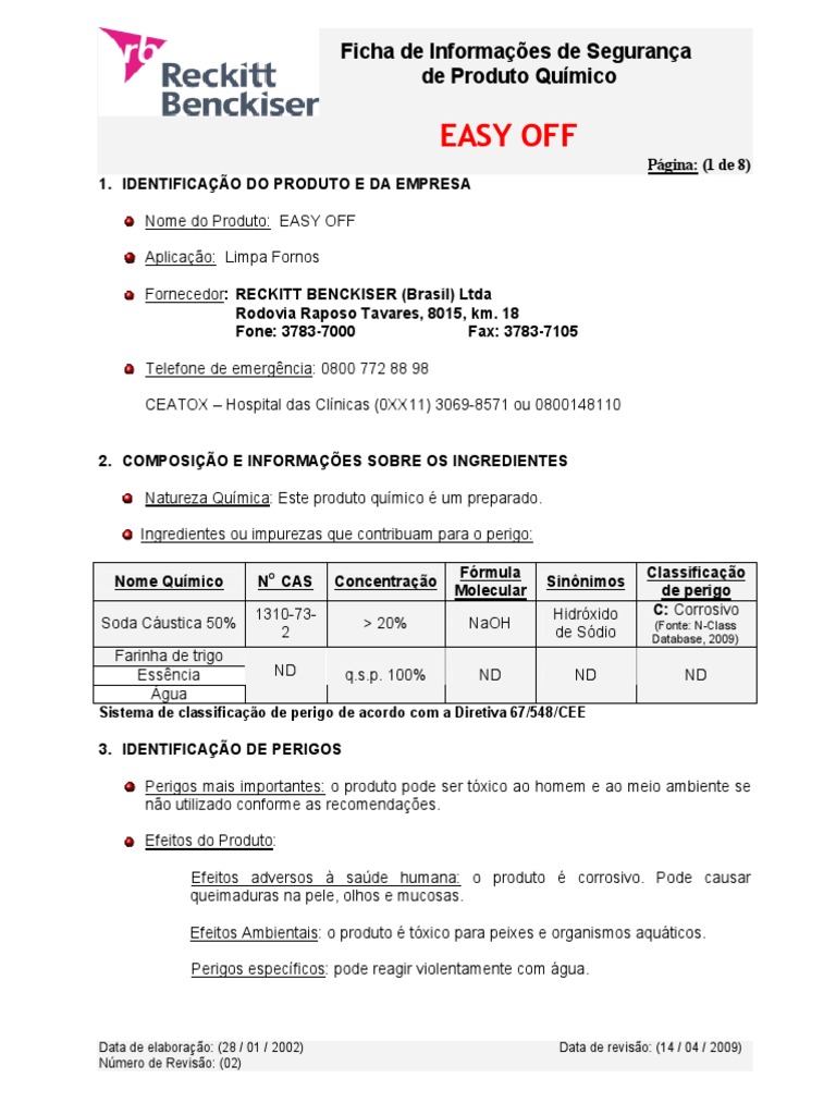 EASY OFF - FISPQ REv02 | Download grátis PDF | Embalagem e rotulagem ...