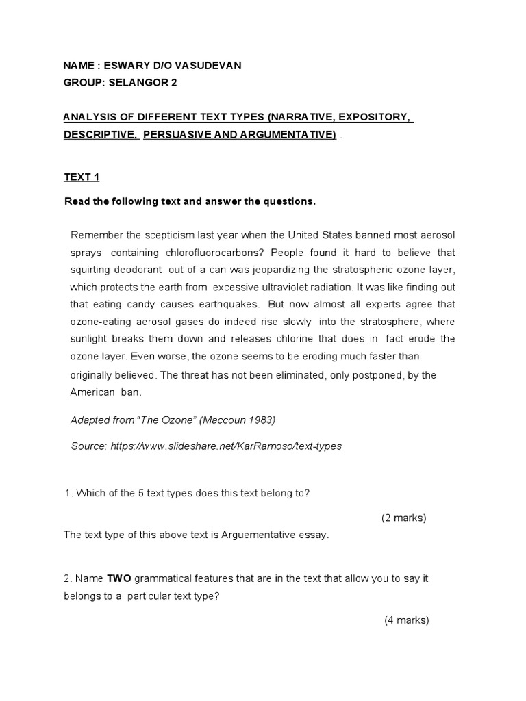 Analysis of Different Text Types | PDF | Essays | Persuasion