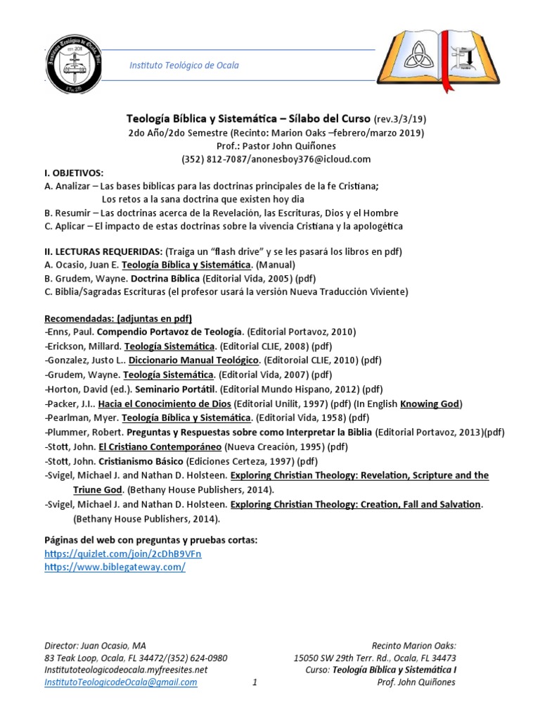 Teologia Biblica y Sistematica I Silabo | PDF | Biblia | Teología
