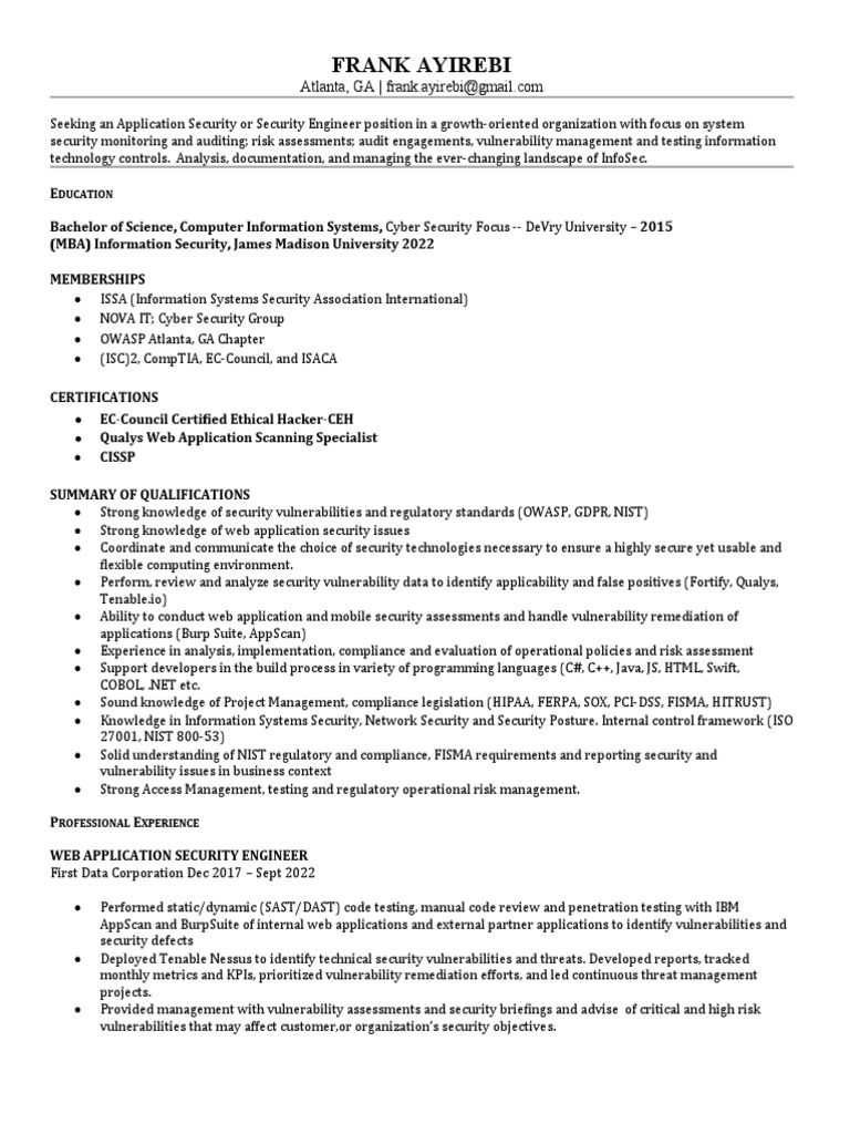 Frank Ayirebi Resume | PDF | Security | Computer Security