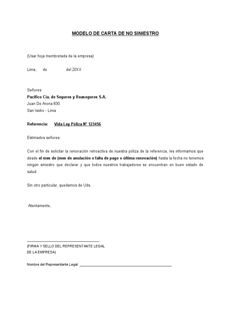Modelo Carta No Siniestro - Vida Ley | PDF
